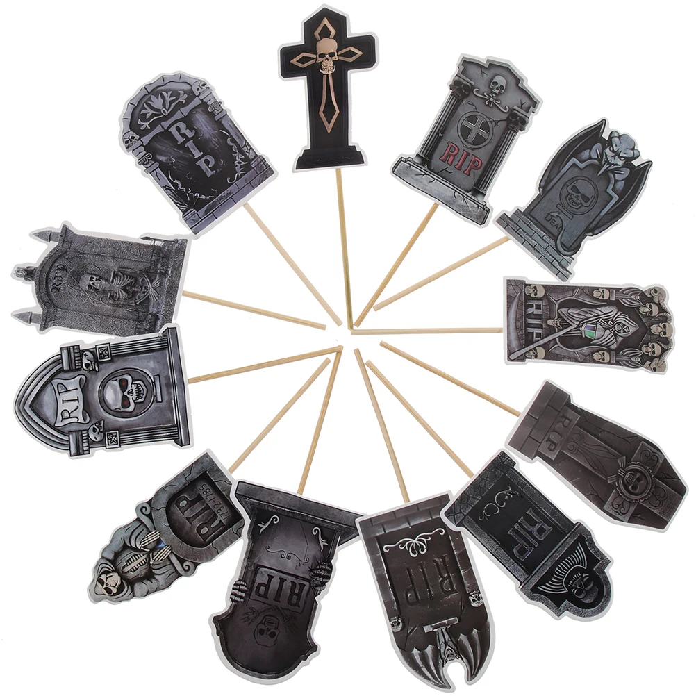 12pcs Tombstone Halloween Picks Halloween Party Cake Tombstones ...
