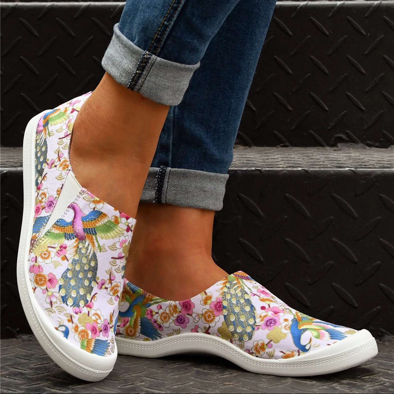 Zapatos informales sin cordones para mujer, zapatillas suaves, mocasines vulcanizados de lona ...