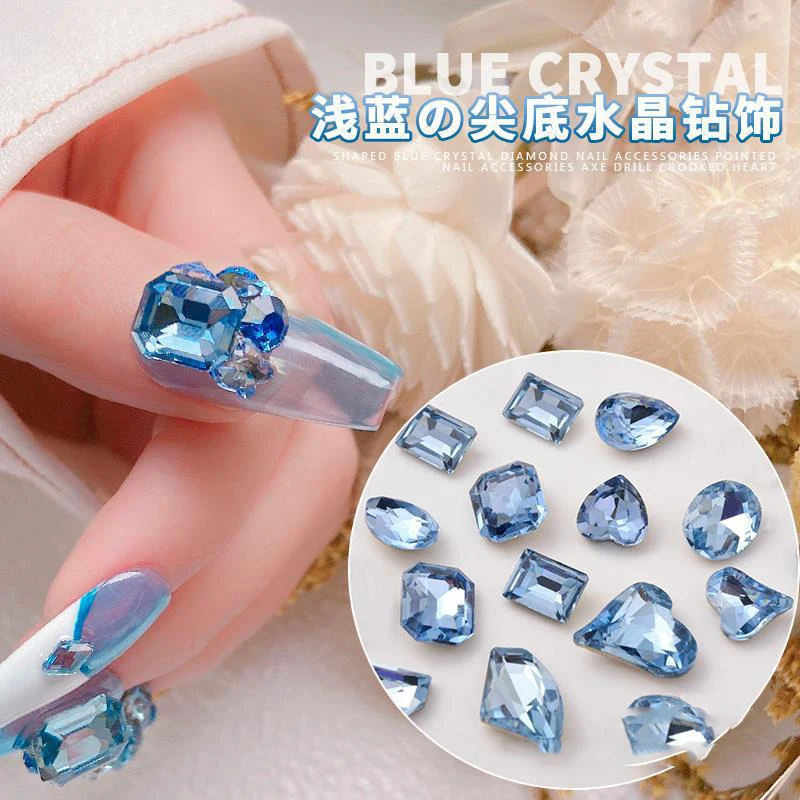 10Pcs-Glitter-Diamond-Nail-Rhinestone-Light-Blue-Multi-Shapes-Pointed ...