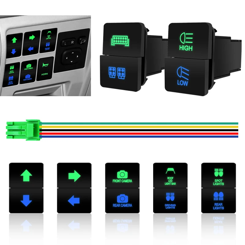 12V-Green-Blue-Dual-Push-Button-Latching-Switch-Front-Rear-Diff-Lock ...