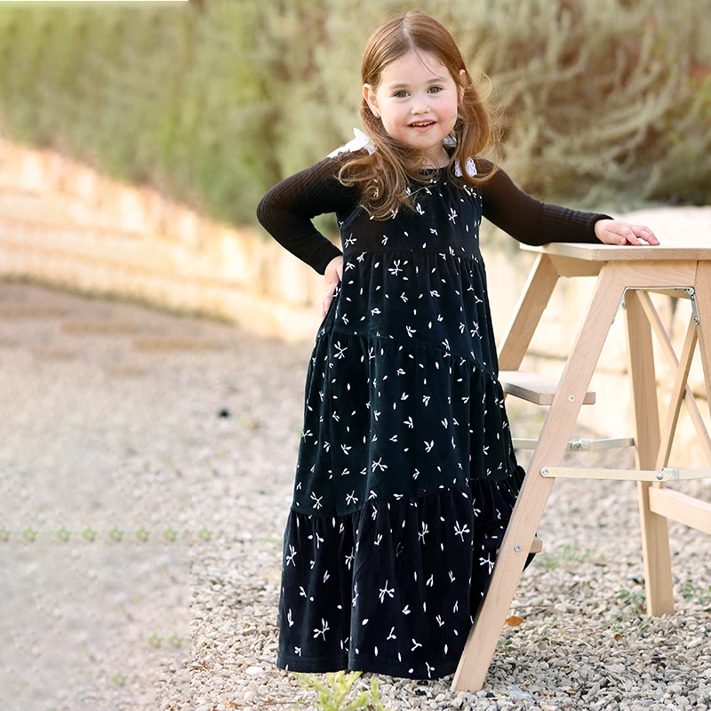 Girls maxi dress black velour winter robe dress 4 diagonal closed ...