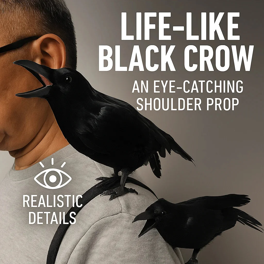 Halloween Shoulder Crow With Elastic Band Simulation Crow Black Feather ...
