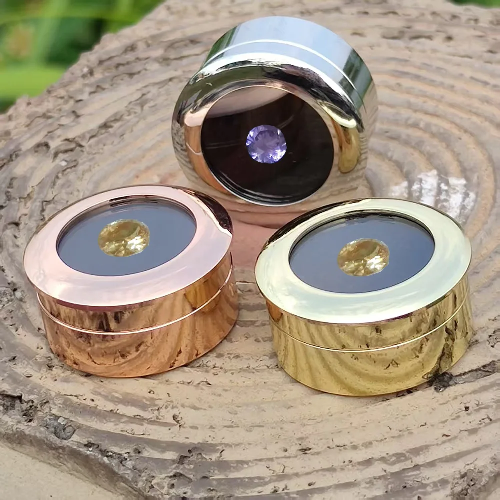 Round Diamond Display Box Stone Gems Storage Case Store Gemstone Holder ...
