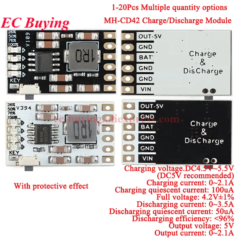 20pcs/1pc MH-CD42 CD42 DC 5V 2.1A 2A Mobile Power Diy Module 3.7/4.2V ...