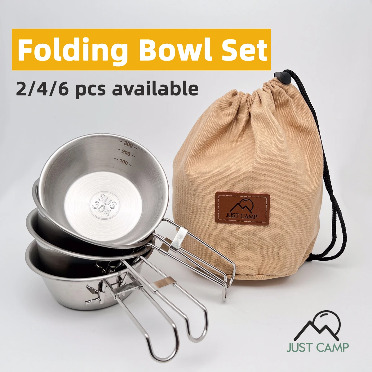 Outdoor Folding Bowl 300ml/500ml 304 Stainless Steel Camping Tableware ...