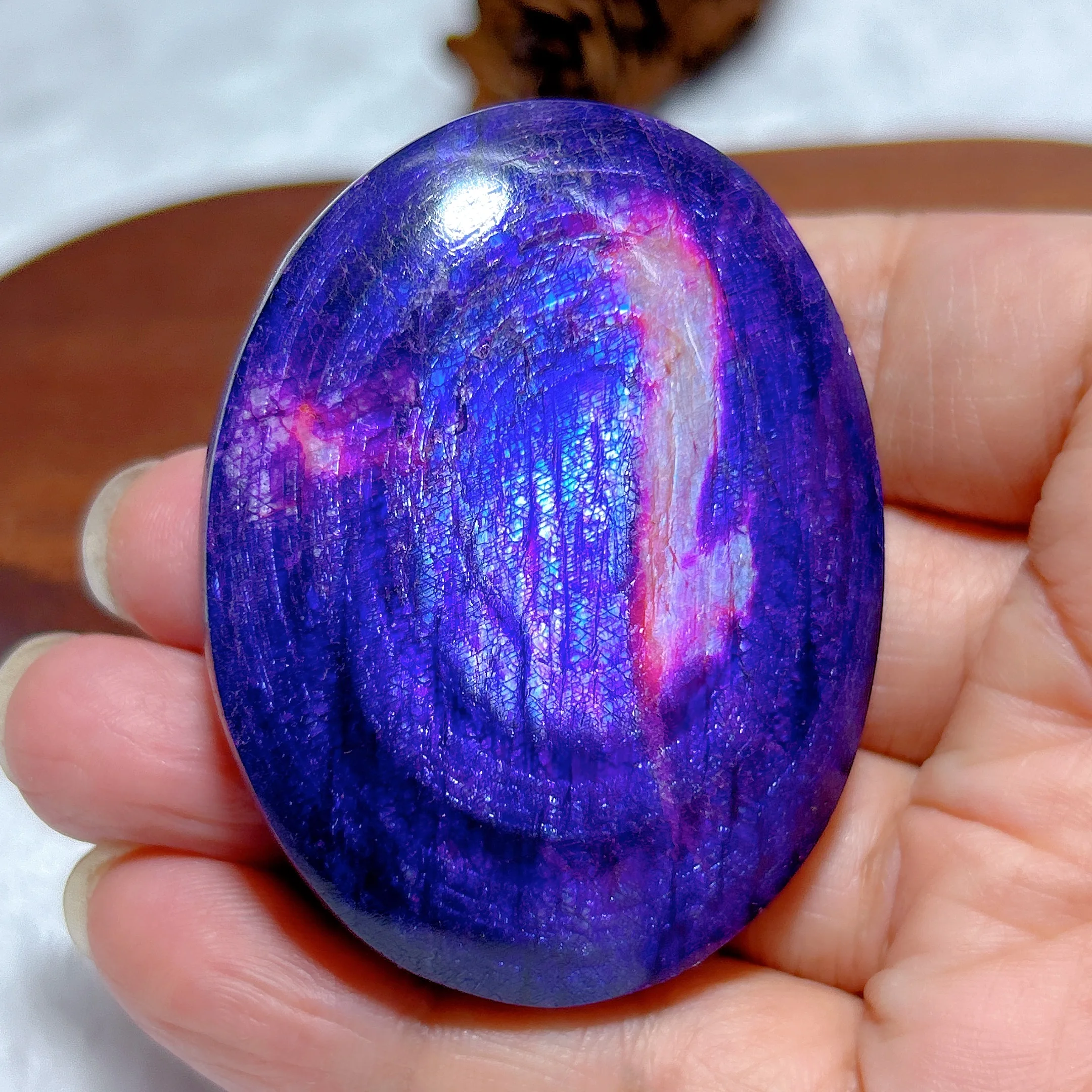 Natural-Crystal-Purple-Violet-Rainbow-Moonstone-With-Sunstone-Palm-High ...