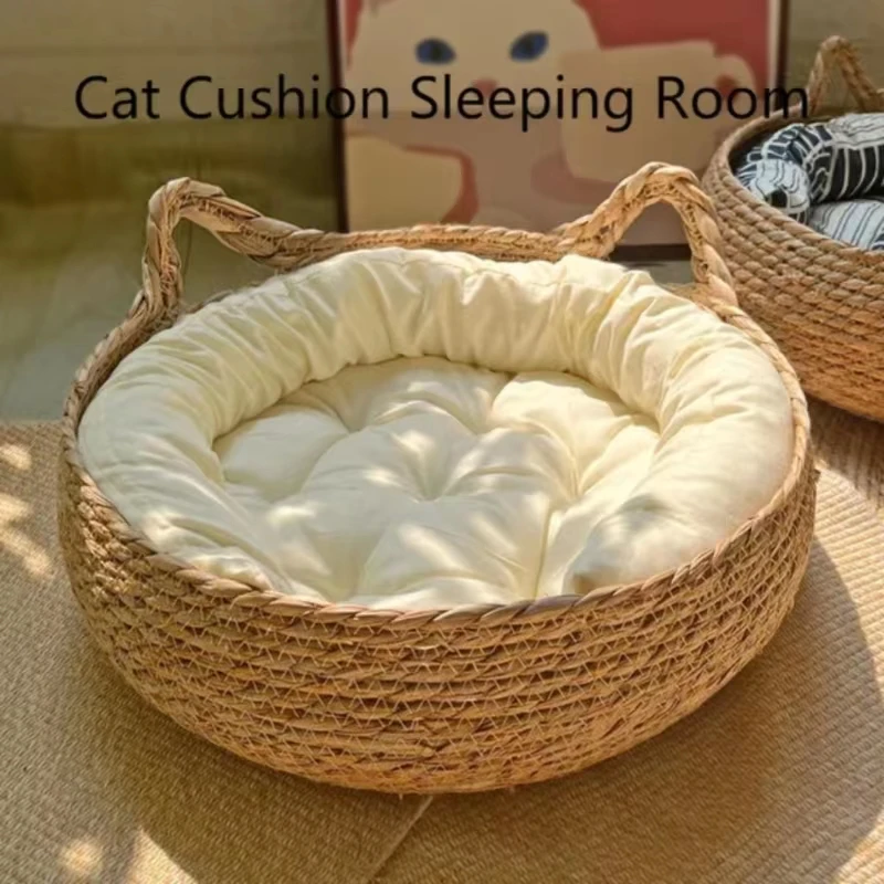 Rattan-woven-Cat-Nest-Hand-woven-Pet-Bed-Cat-Products-Washable-Cat-Nest ...