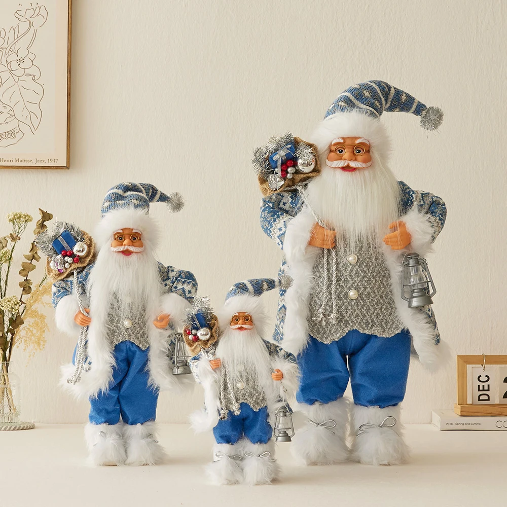 Santa-Claus-Dolls-with-Gifts-Bag-Standing-Blue-Christmas-Plush-Doll ...