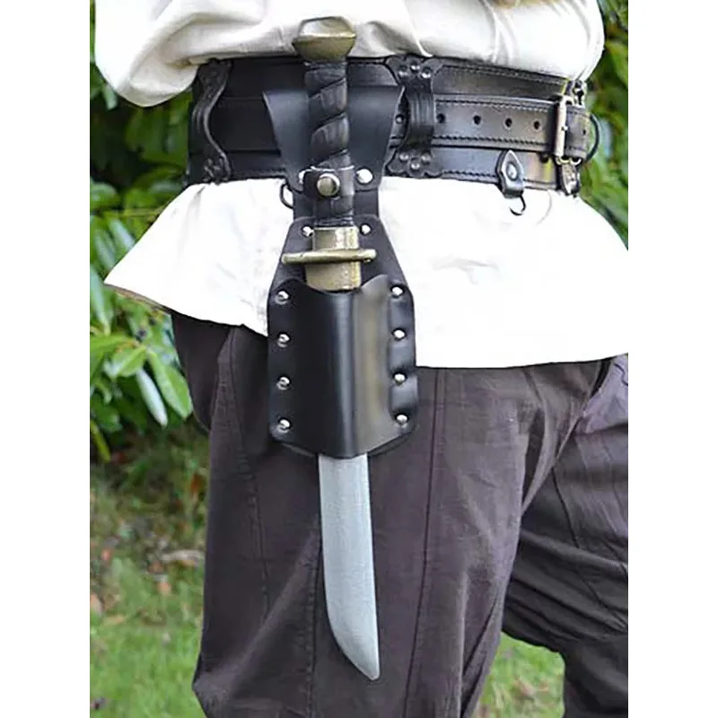 Medieval Sword Dagger Holder PU Leather Waist Belt Sheath Scabbard Frog ...