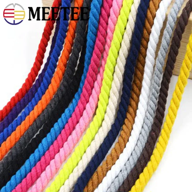 5Meters 5/8/10/12/20mm Colored Cotton Rope 3 Shares Twisted Cord ...