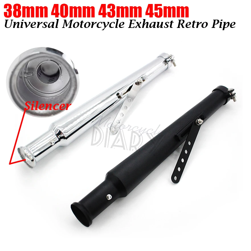 38mm 40mm 43mm 45mm Universal Vintage Motorcycle Exhaust Retro Muffler ...