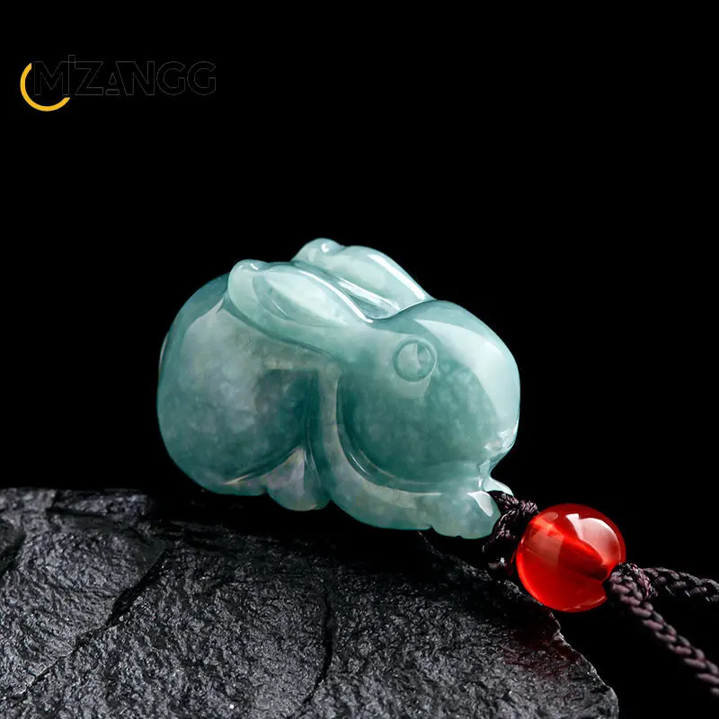 Genuine Natural Jadeite Blue Water Jade Rabbit Three-dimensional Zodiac ...