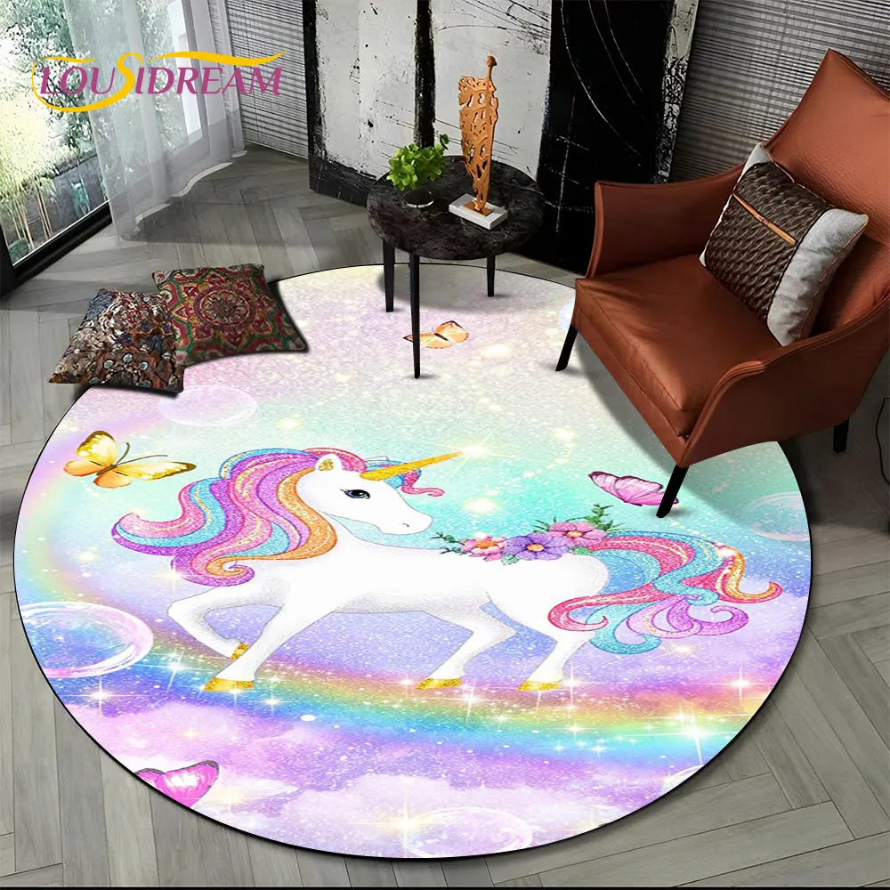 Unicorn-Animal-3D-Cartoon-Round-Area-Rug-Circle-Carpet-Rug-for-Living ...