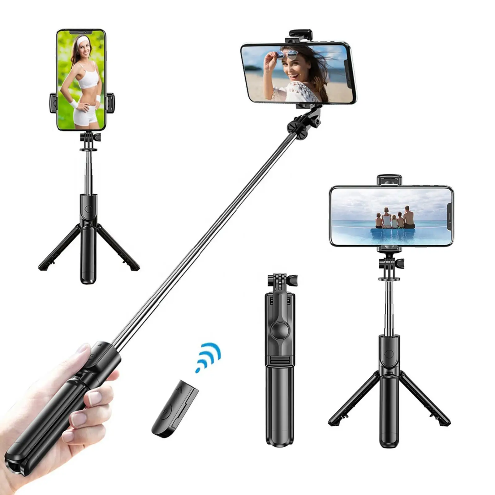 Bluetooth-Compatible-Selfie-Stick-Mobile-Phone-Holder-With-Light-Handle ...