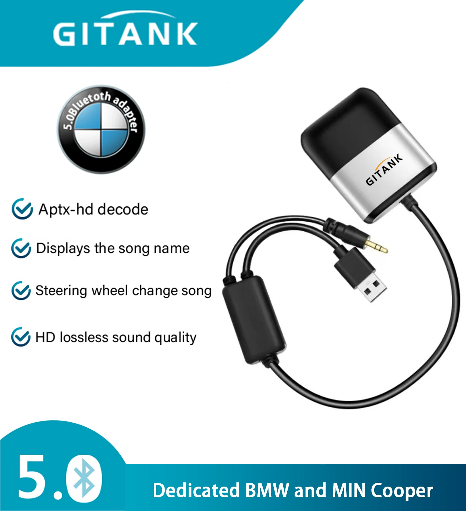 GITANK-Bluetooth-5-0-aptX-HD-Adapter-with-Y-Cable-for-BMW-USB-AUX-iPod ...