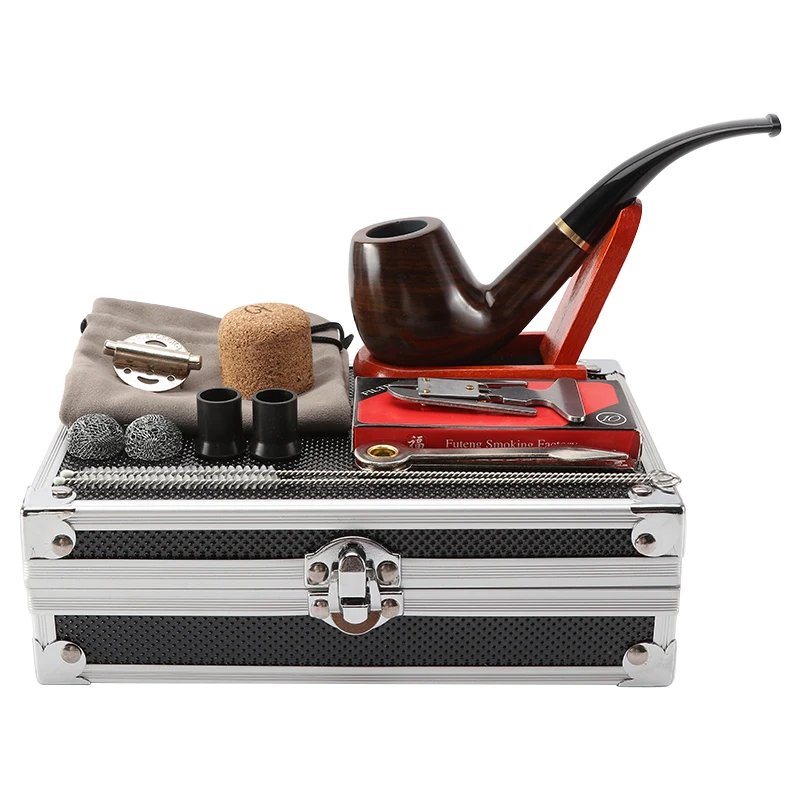 Ebony-Pipe-Smoking-Set-With-Smoke-Tools-Pipe-Rack-Aluminum-Storage-Box ...