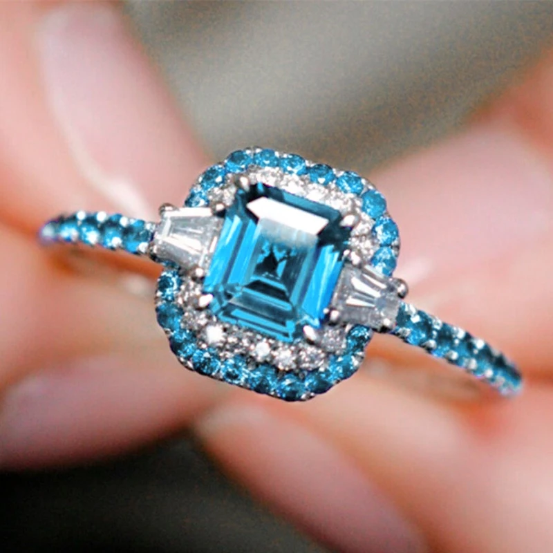 Huitan Bright Sky Blue CZ Rings for Women Wedding Party Gorgeous ...