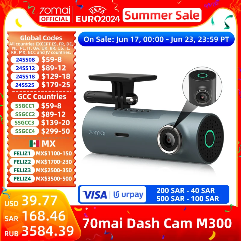 70mai-Dash-Cam-M300-Car-DVR-140-FOV-1296P-Night-Vision-Dash-Camera ...