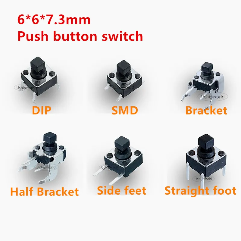 6*6*7.3mm Push button switch Square button head 6x6x7.3 Bracket DIP SMD ...