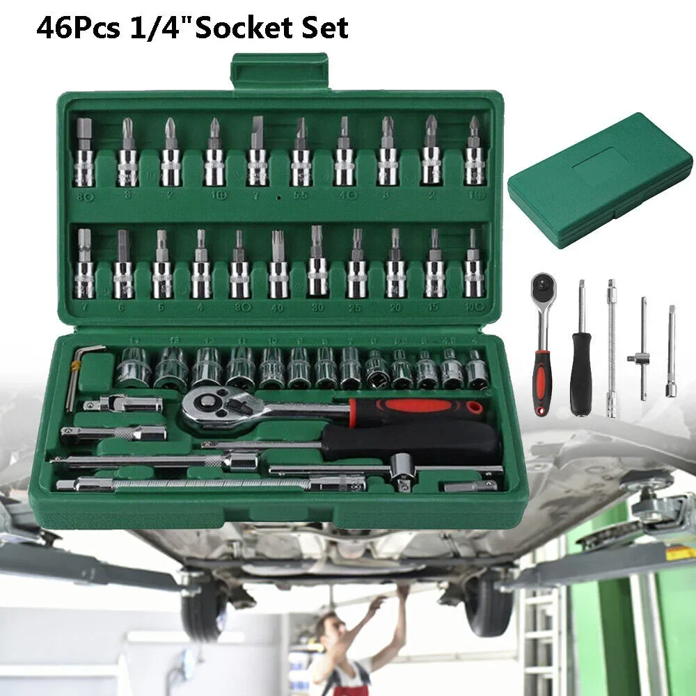 46PCS-Socket-Set-1-4-Drive-Ratchet-Spanner-Metric-Drive-Small-Socket ...
