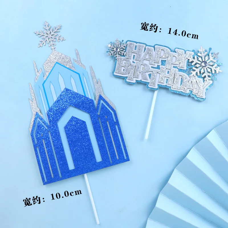 Blue Castle Cake Topper Silver Snow Happy Birthday Flags Party Cake ...