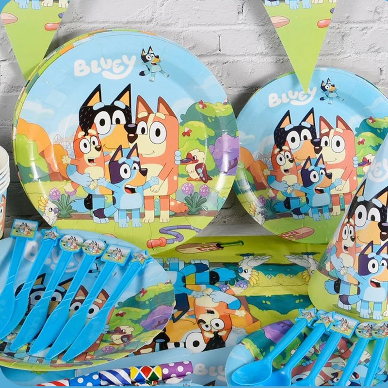Cartoon-Bluey-Dog-Birthday-Party-Supply-Disposable-Banner-Paper-Plate ...