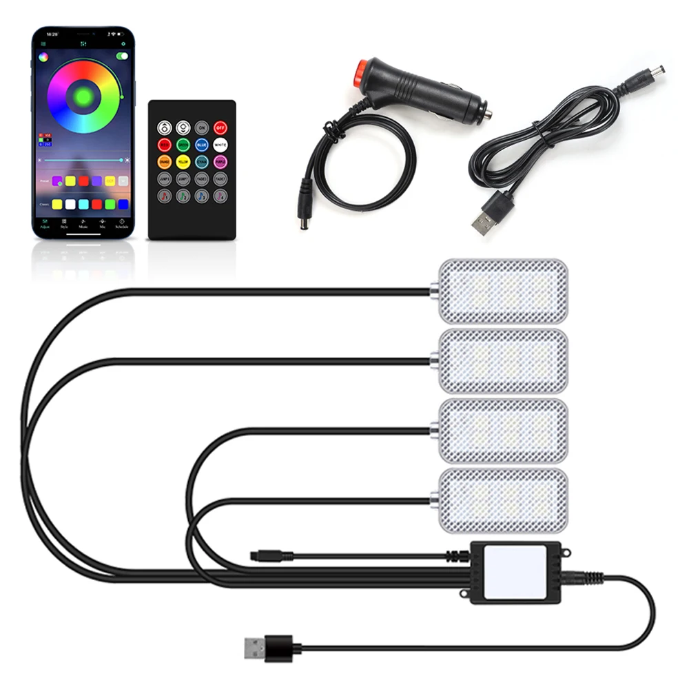 New LED Car Interior Ambient Foot Strip Light Kit Backlight 12V ...