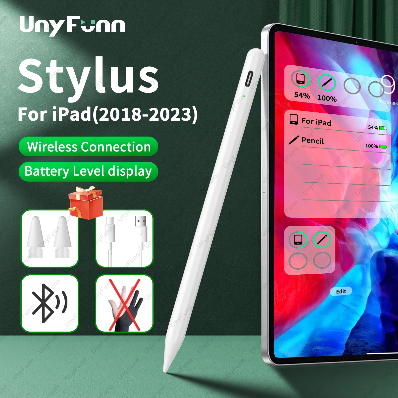 Wireless Stylus Pen for iPad with Power Display Palm Rejection Active ...