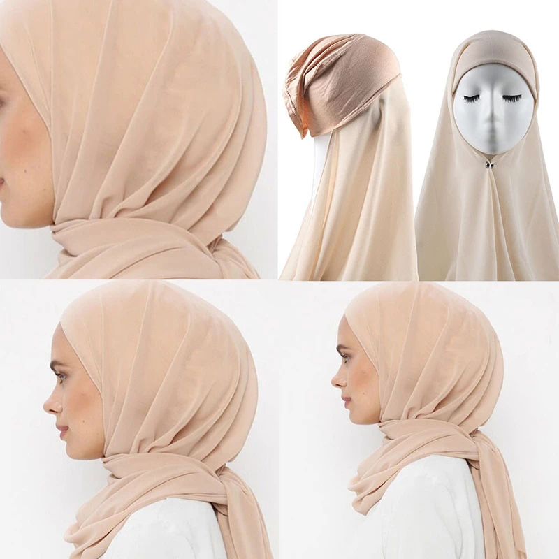 Instant Hijabs Mit Kappe Klar Chiffon Jersey Hijabs Für Frau Schleier ...