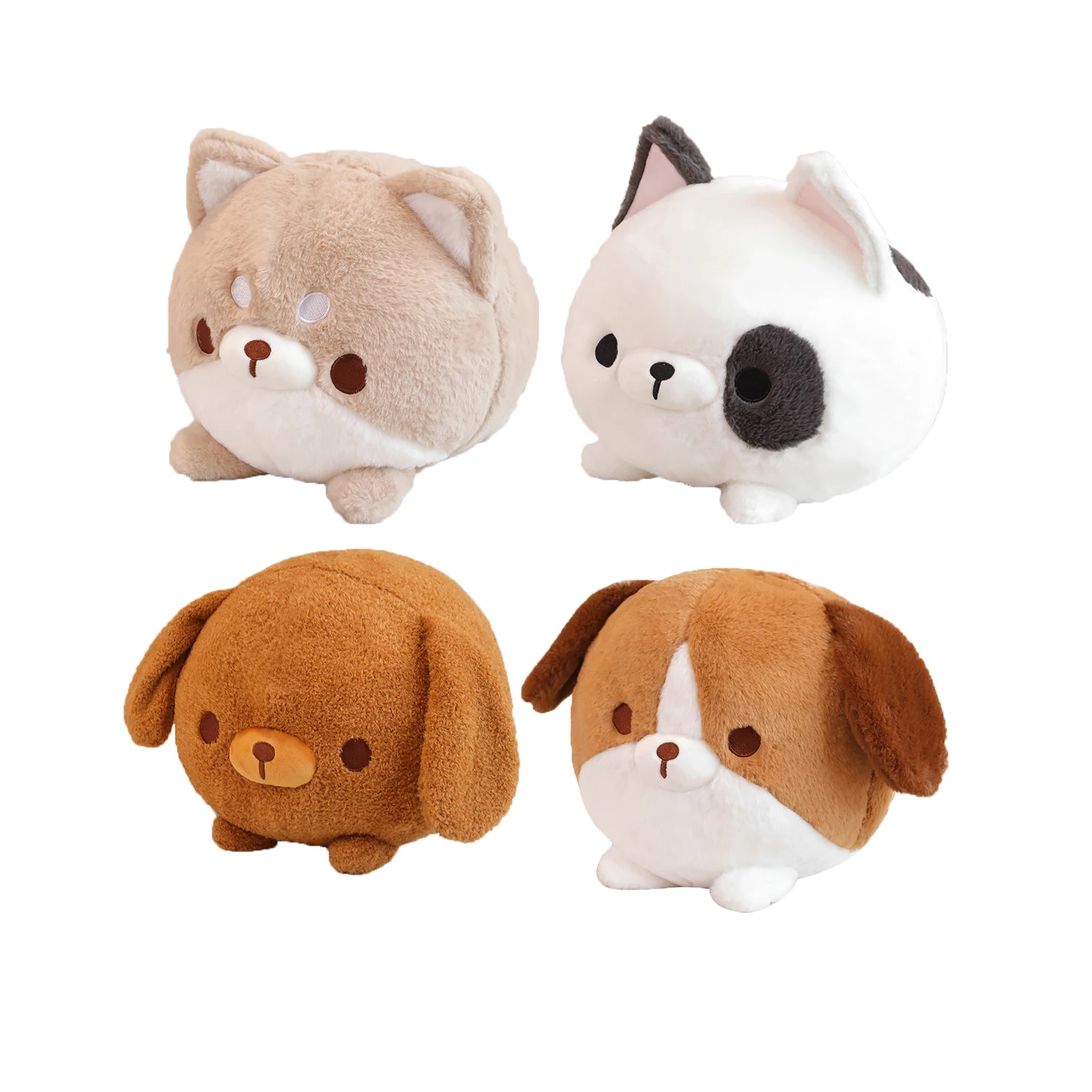 Round Cute Bulldog Beagle Shiba Inu Teddy Dog Plush Toys Stuffed Fluffy ...