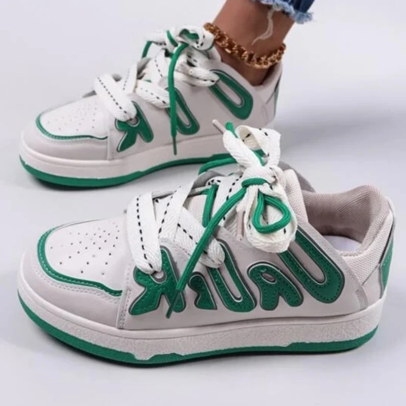 Women-Casual-Shoes-Letter-Graphic-Colorblock-Lace-up-Front-Skate-Shoes ...