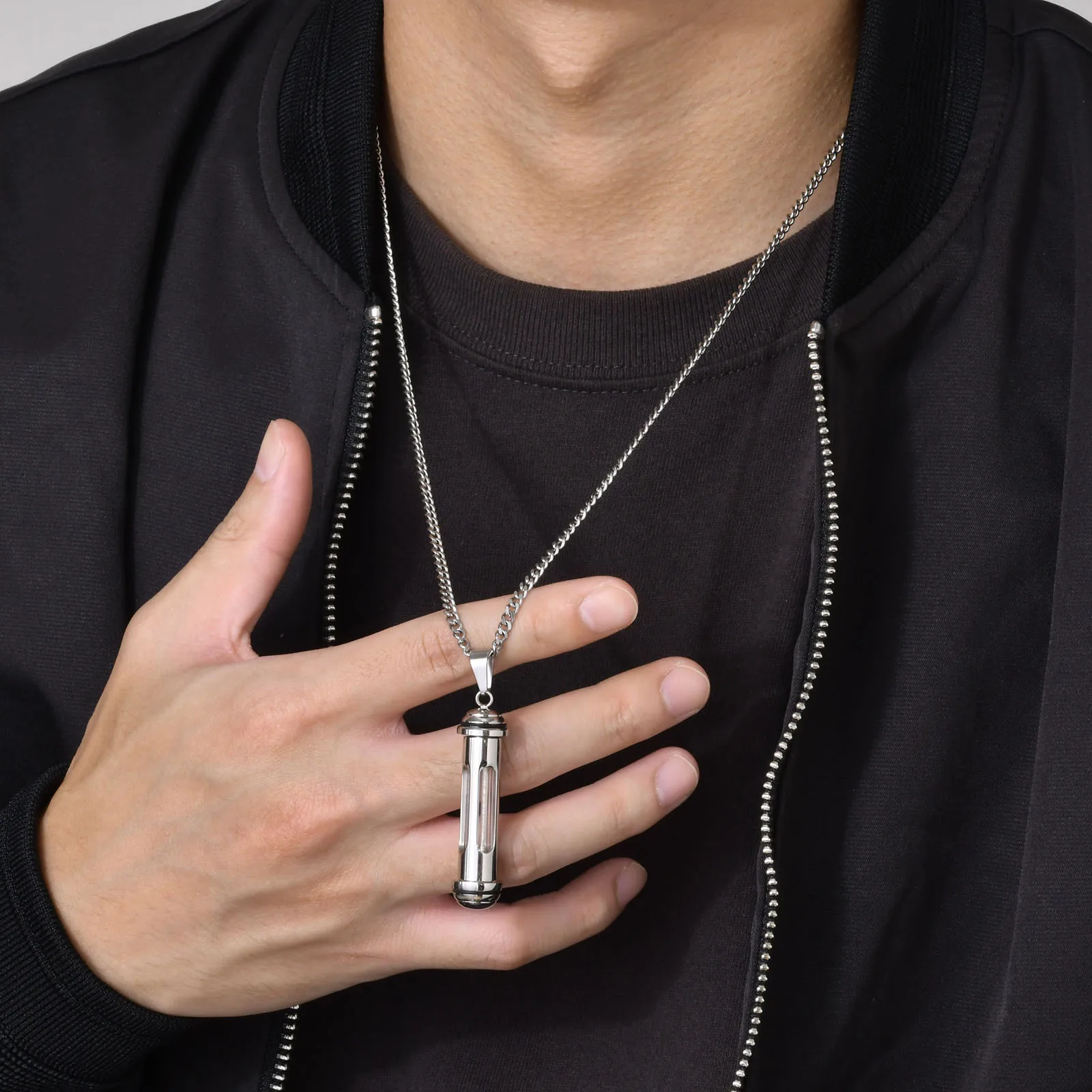 Men-Stylish-Stainless-Steel-Cylinder-Pendant-Necklace-Timeless-Memorial ...