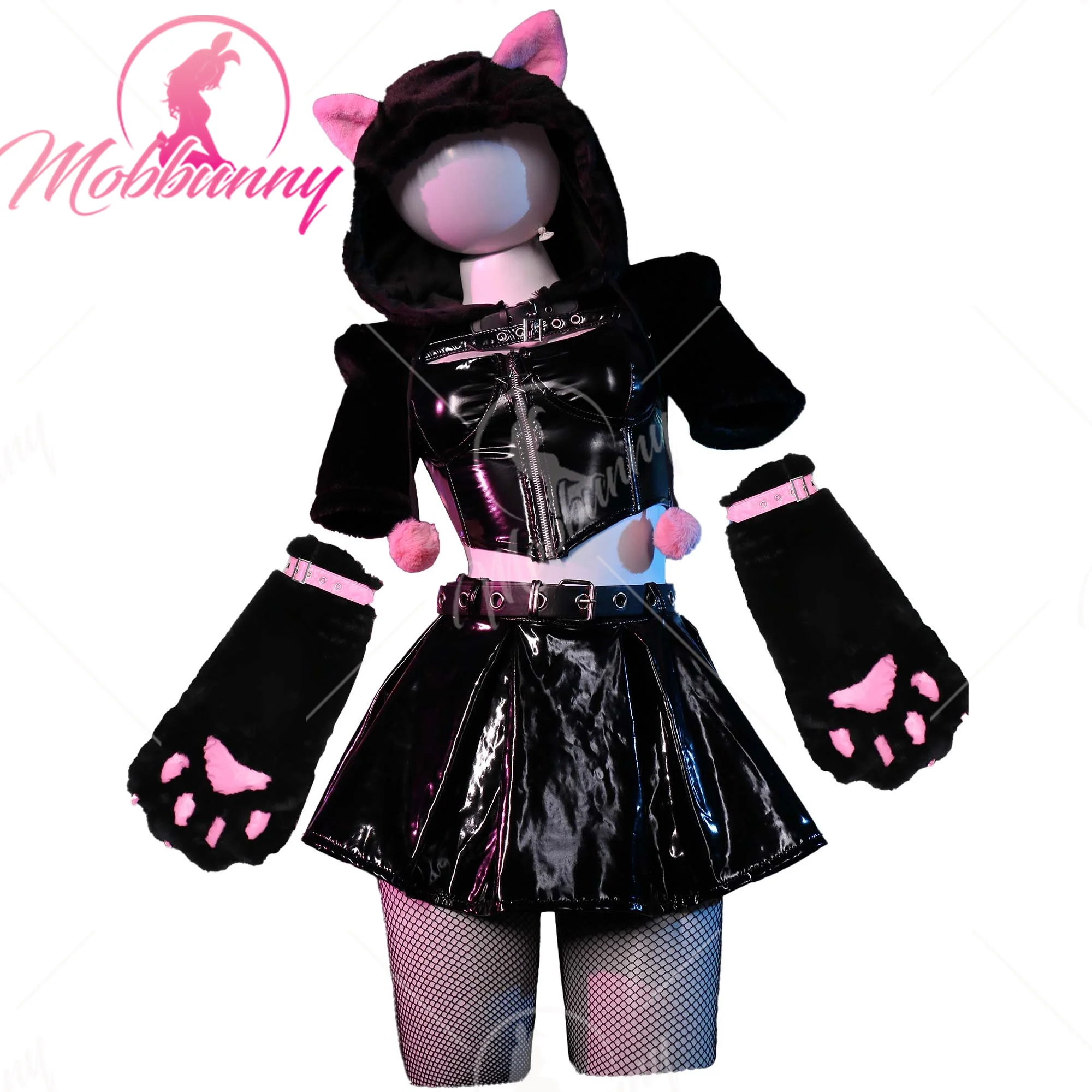 Mobbunny-Women-Sexy-Lingerie-Set-Black-Cat-Style-Plush-Top-and-Skirt ...