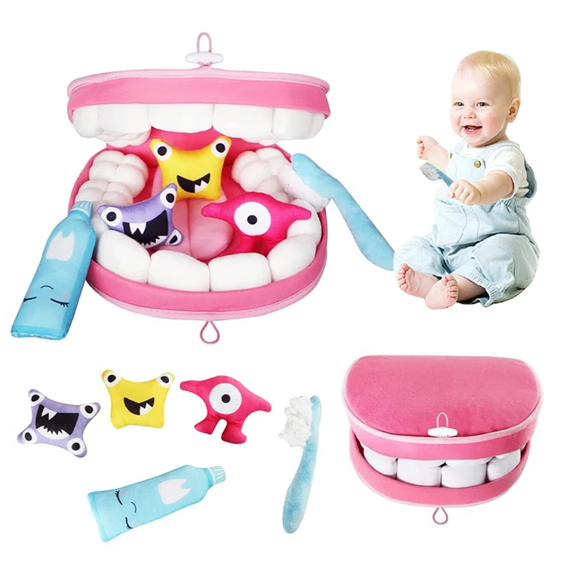 Cartoon-Tooth-Brushing-Plush-Toy-Dental-Teeth-Model-Set-Baby-Kid-Learn ...