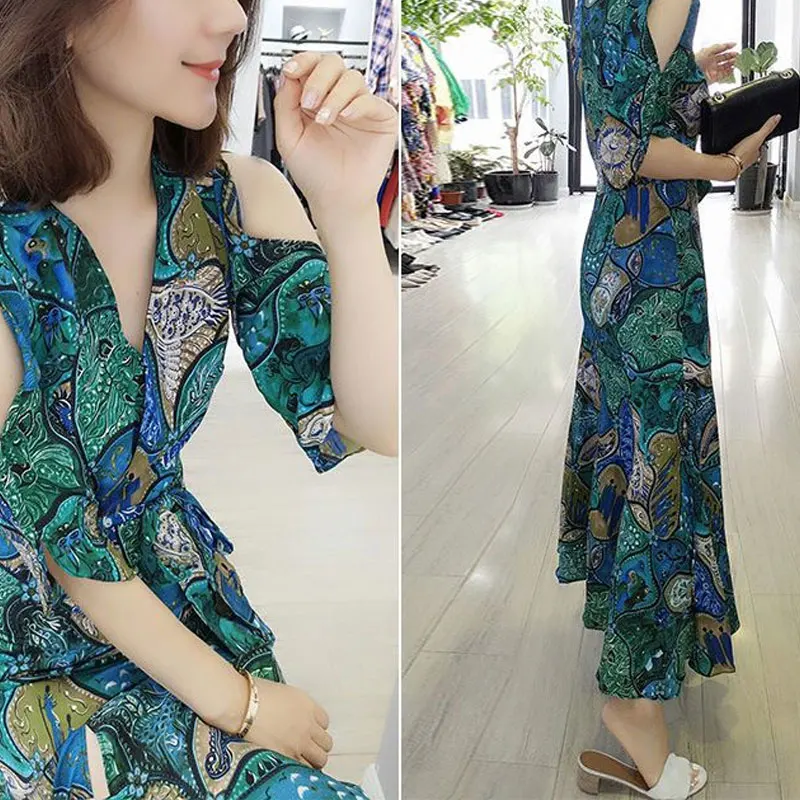 Robe-longue-d-coup-e-col-en-V-pour-femmes-robes-imprim-es-cachemire-v ...