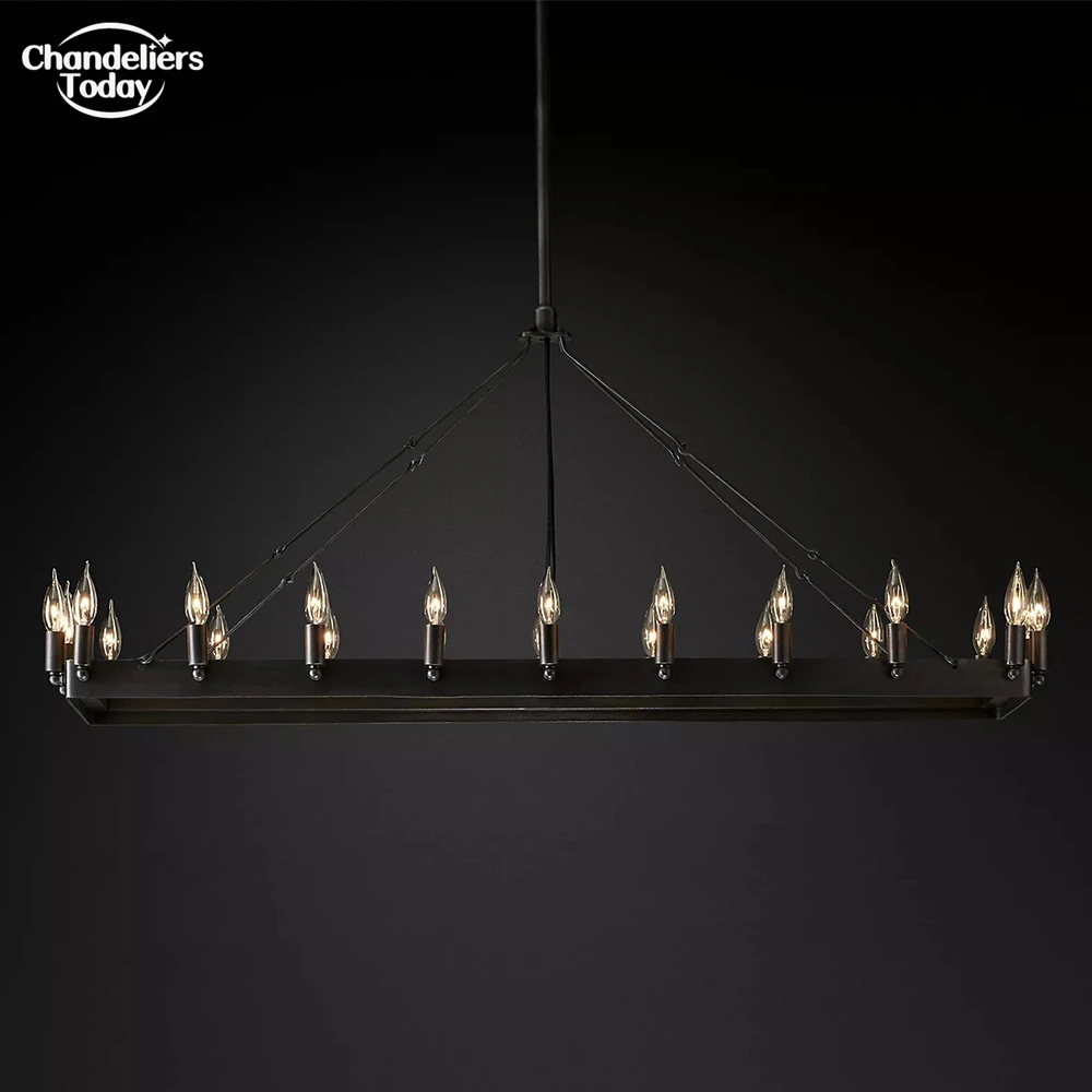 Camino Vintage Candelabra Rectangular Chandelier Black Iron Linear ...