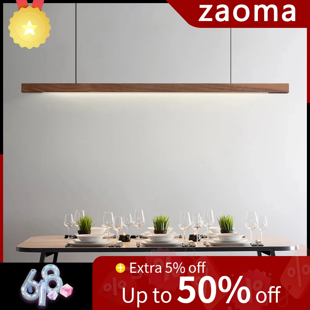 Wooden-Pendant-Lights-Hanging-Lamp-Modern-Table-LED-Long-Linear-Light ...