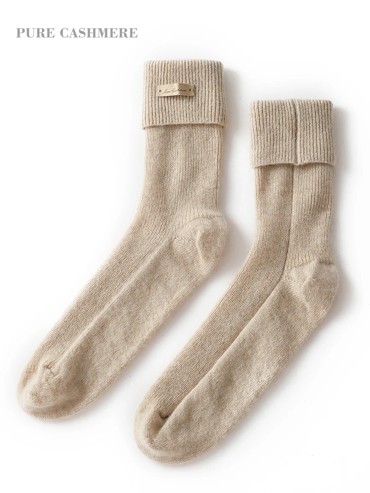 100% Pure Cashmere Socks Winter Luxurious Women's Knitted Warm ...