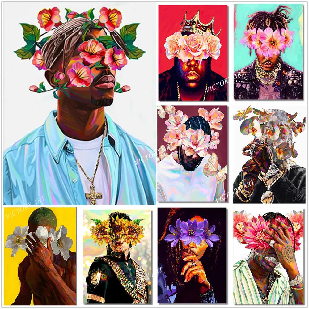 Rapper-Star-with-Flower-Full-drill-Diamond-Painting-Tupac-Biggie ...
