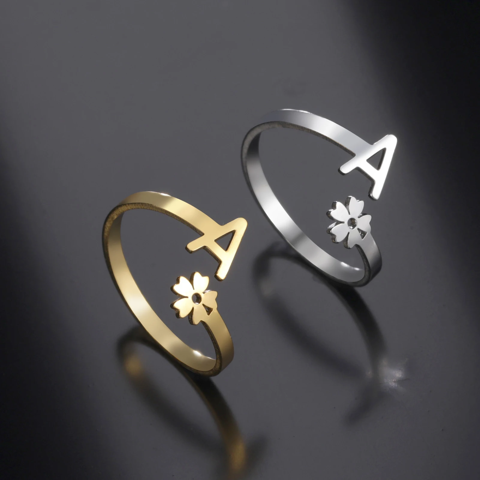 Amaxer-Tiny-Initial-Letter-Rings-For-Women-Stainless-Steel-Flower ...