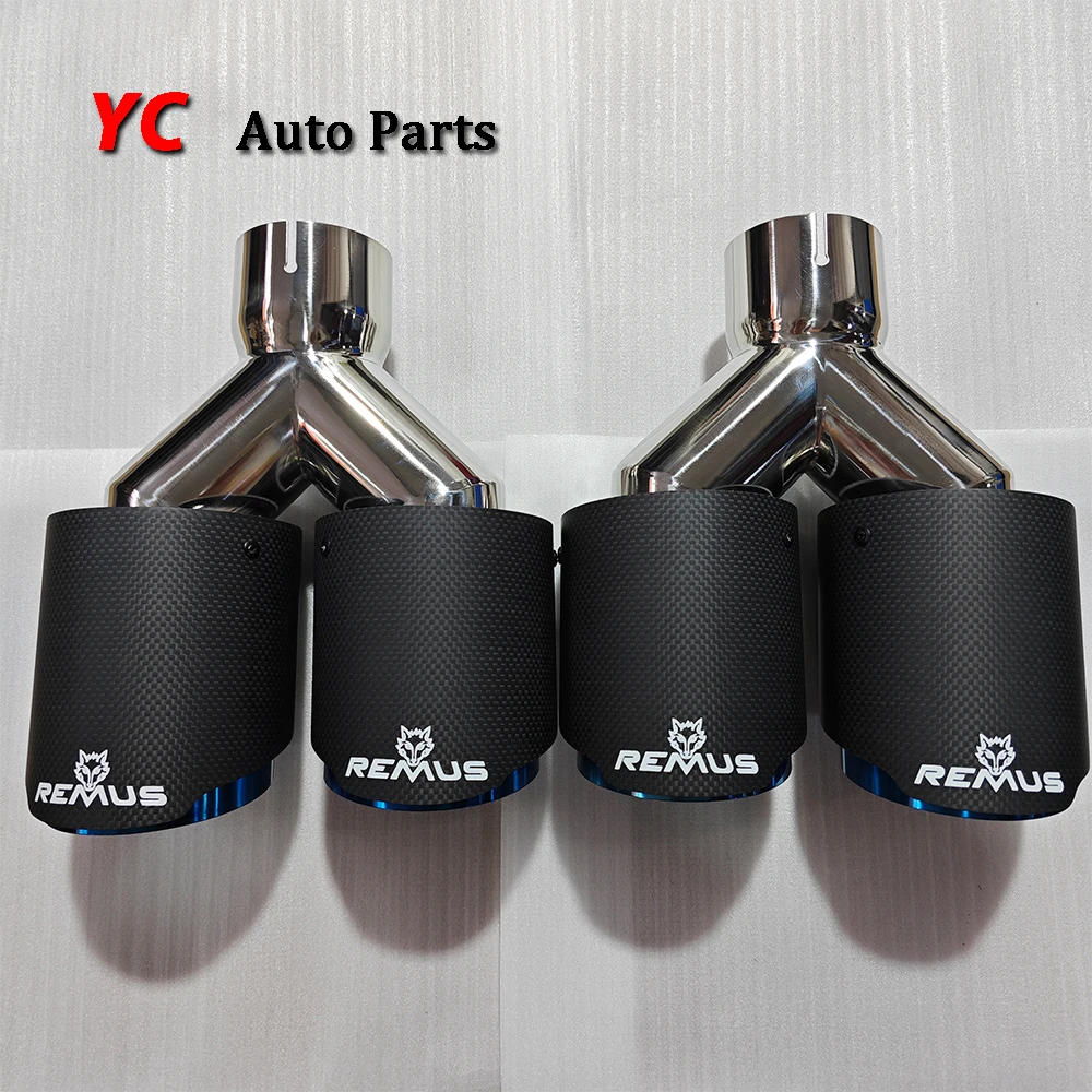 1-Pair-Matt-Carbon-Fiber-Blue-Dual-Stainless-Steel-Universal-Exhaust ...