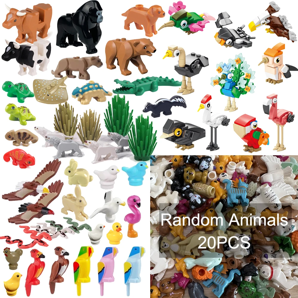 MOC Animal Scene Building Blocks Zoo Ducks Cat Dog Penguin Eagle Dove ...