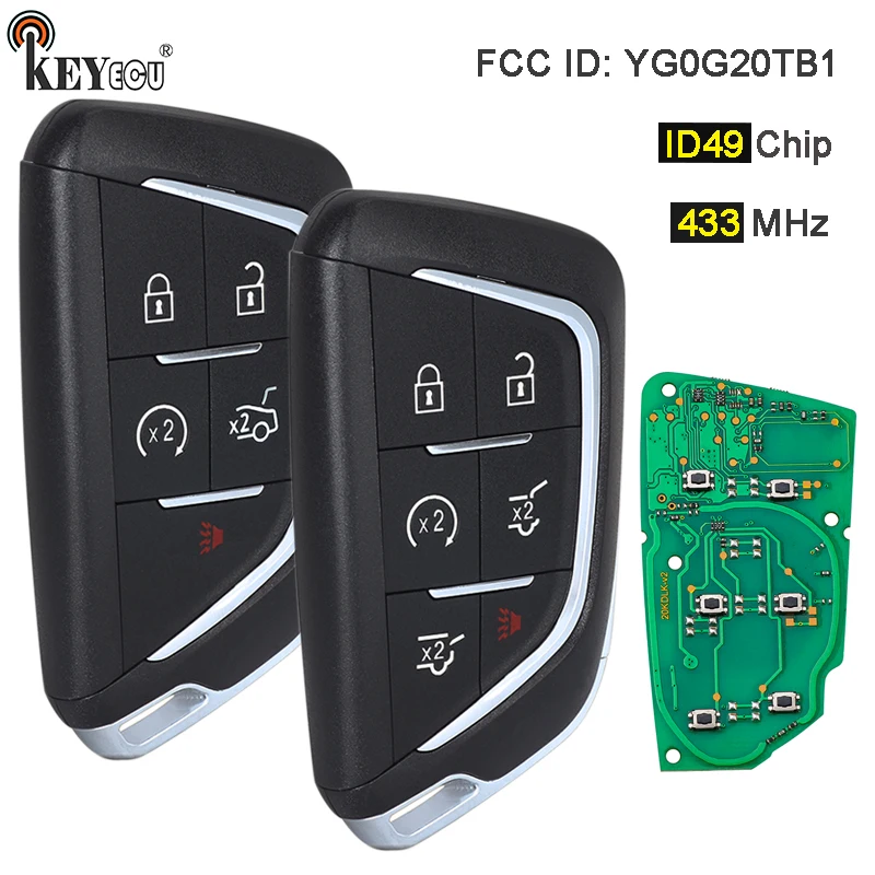 KEYECU 433.92MHz ID49 Chip FCC ID: YG0G20TB1 Keyless Smart Remote Car ...
