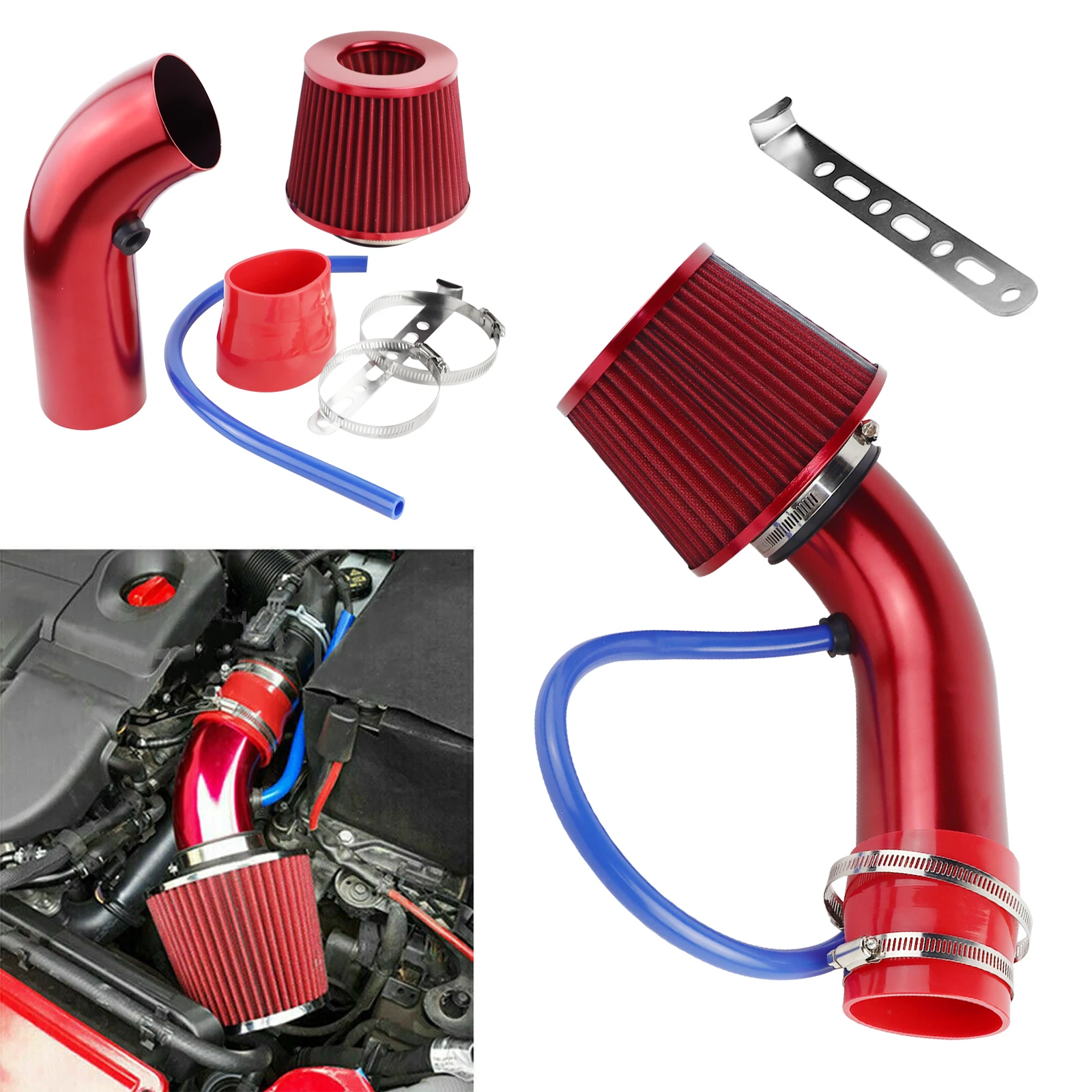 Cold Air Intake Filter 3-Inch With Heat Shield + Filter Compatible For ...