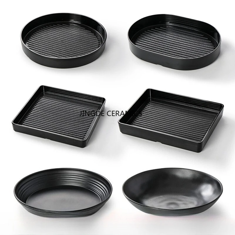 1pc Round/square Melamine Tray, Pure Black Side Dish, Restaurant ...