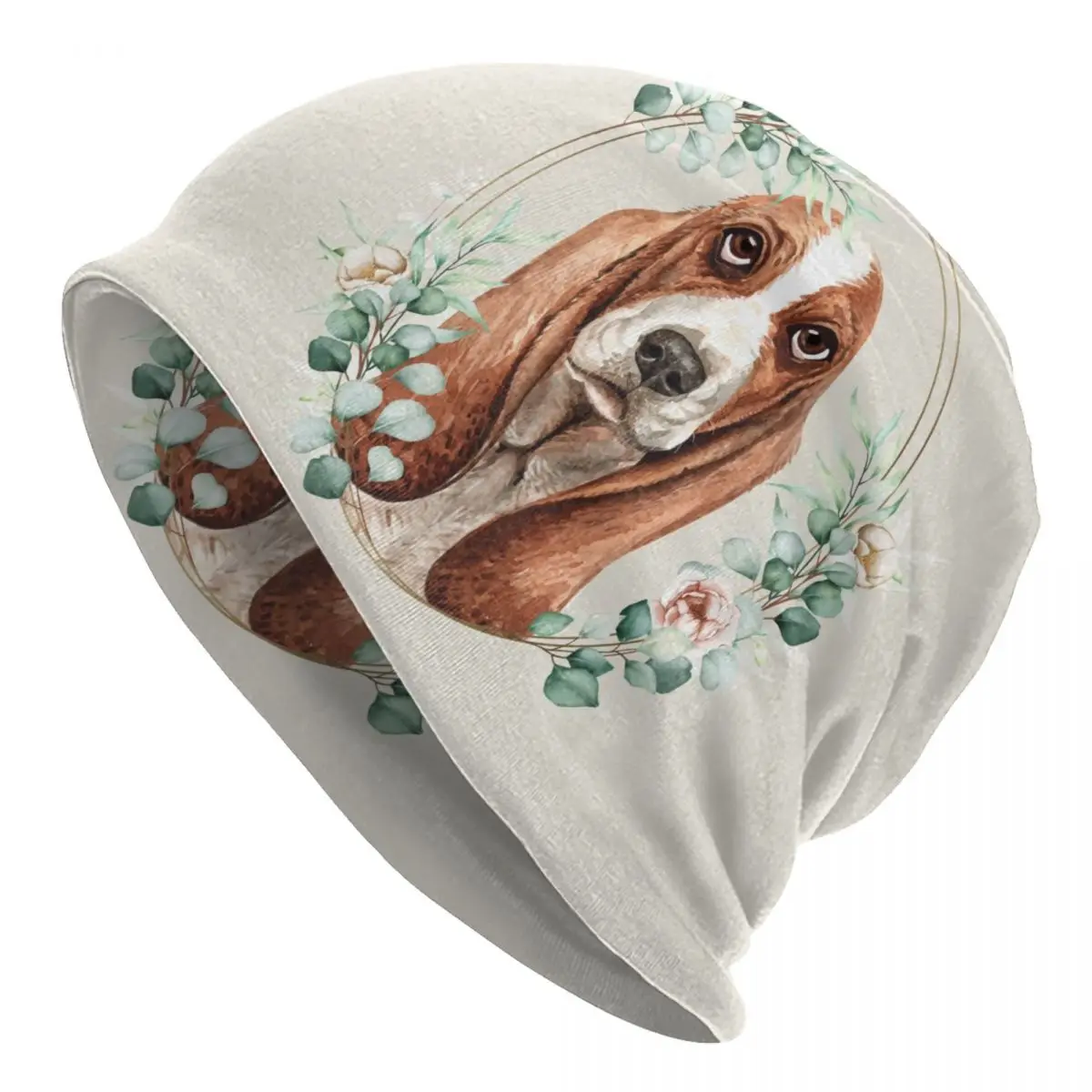Basset-Hound-Dog-In-Floral-Bonnet-Hat-Knitting-Hats-Men-Women-Cool ...