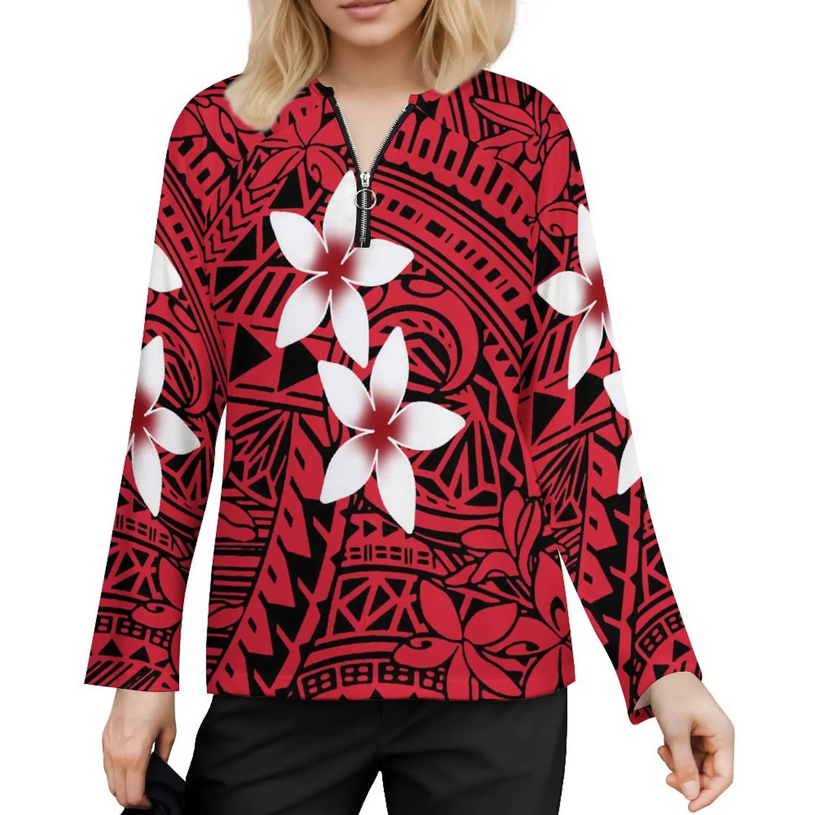 Custom Samoan Polynesian Tribal Print woman Casual Long-Sleeved Summer ...