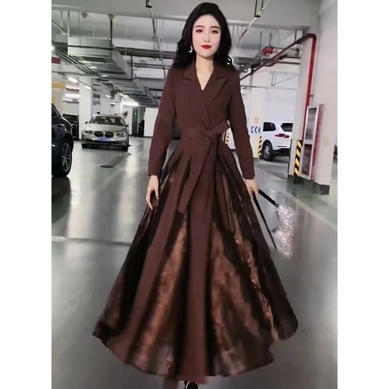 Windbreaker-Blazer-Dress-Women-2023-New-Autumn-Winter-Lace-Up-Mesh-Stitching-Jacket-Female ...