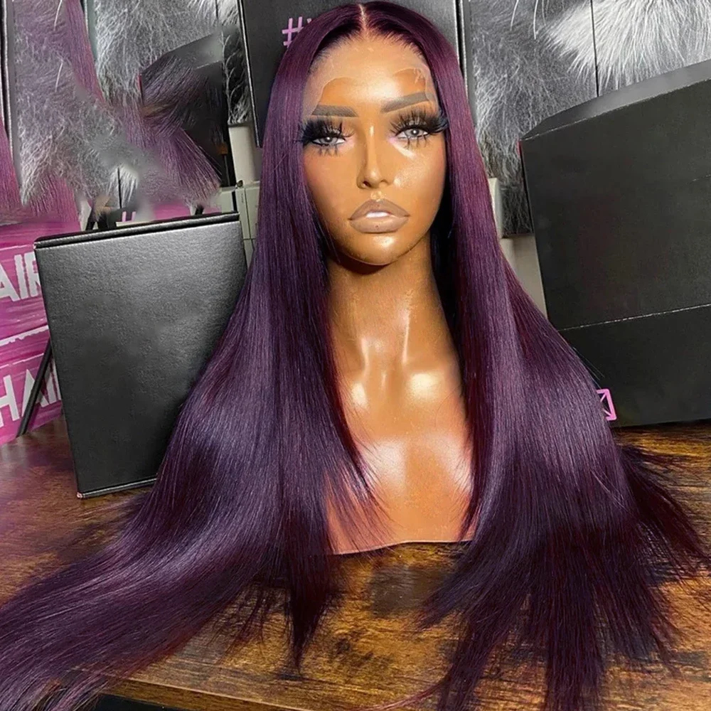 ZXBMALWIGS-Synthetic-Dark-Straight-Hair-Deep-Purple-Color-Lace-Front ...