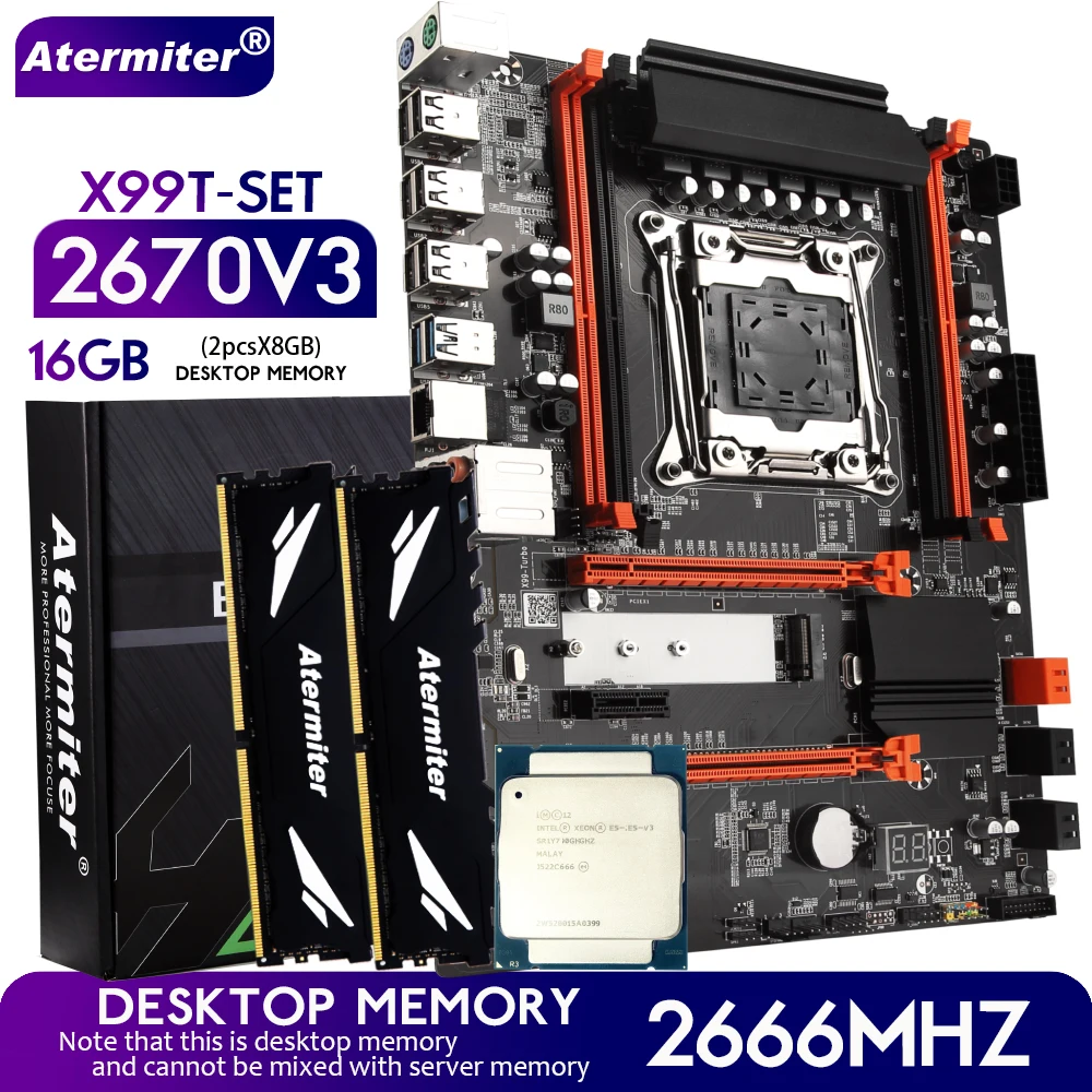 Atermiter x99 turbo ddr4 d4 conjunto de placa-mãe com xeon e5 2670 v3 ...